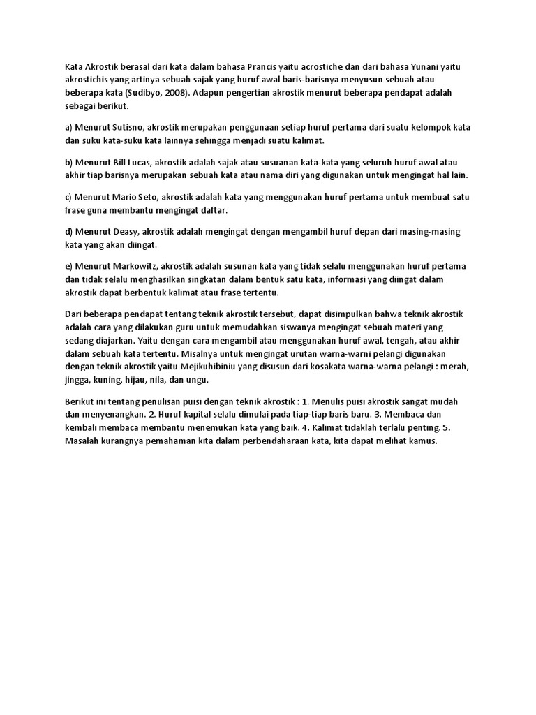 Teknik Akrostik untuk Mengingat | PDF | Seni & Disiplin Bahasa | Seni