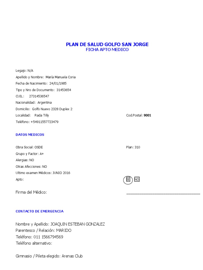 Modelo Apto Médico Gimnasio | PDF