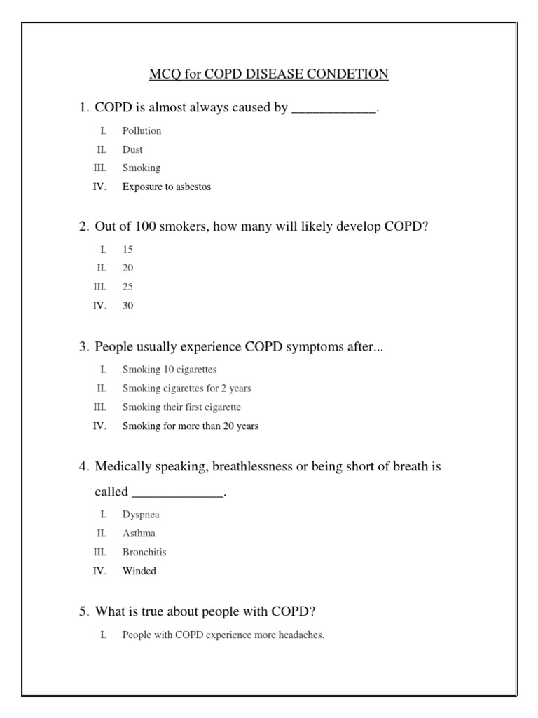 MCQs | PDF | Chronic Obstructive Pulmonary Disease | Bronchitis