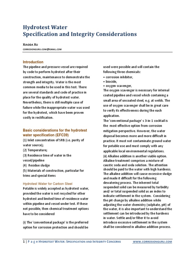 Hydrotest Water PDF | PDF | Corrosion | Stainless Steel