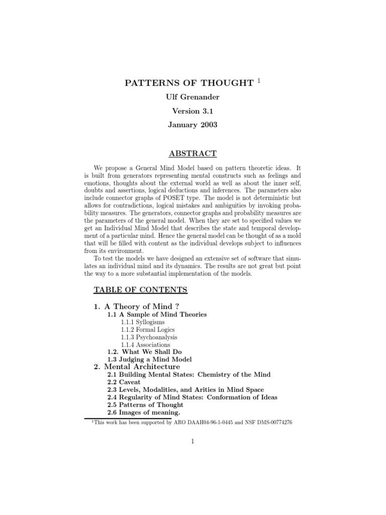 Patterns of Thought: Ulf Grenander January 2003 | PDF | Psychoanalysis | Id