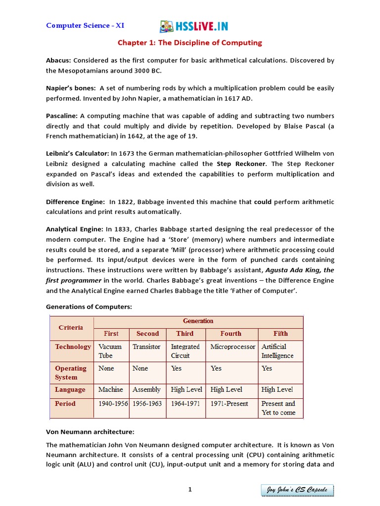 Hsslive-XI-CS Chap1-The Discipline of Computing | PDF | Computer Science | Artificial Intelligence