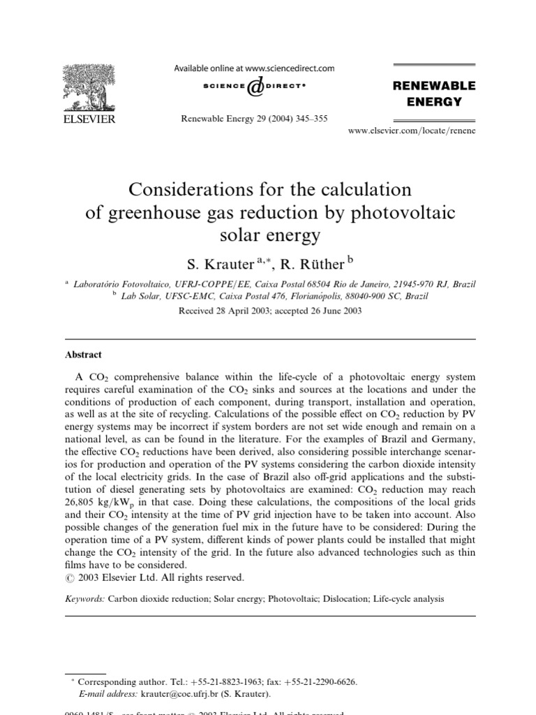 Calculation of Carbon Credits in PV | PDF | Photovoltaics ...