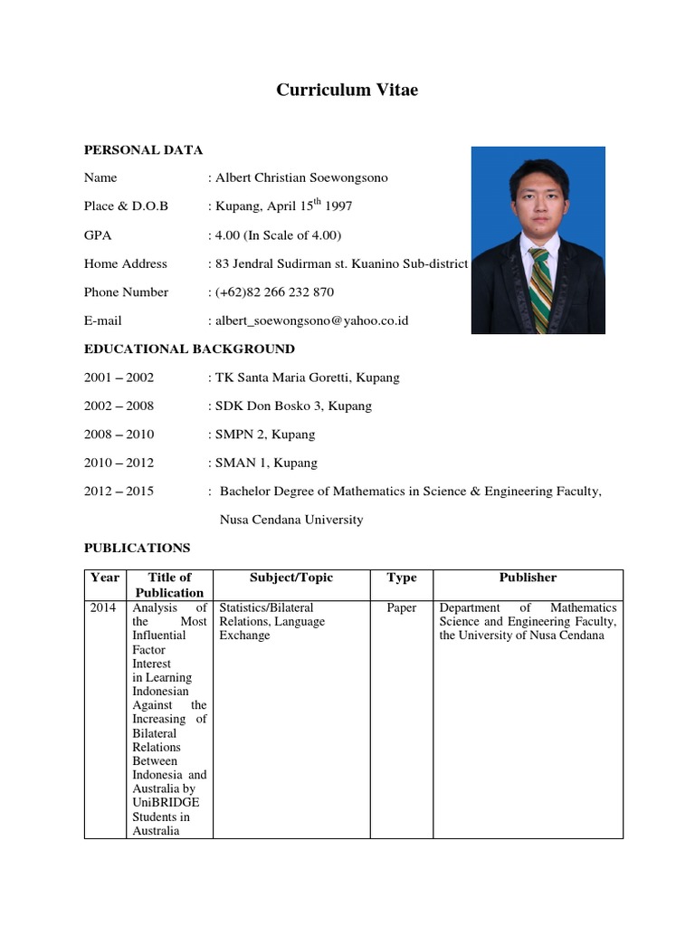 CV Albert CH Soewongsono PDF | PDF | University | Indonesia