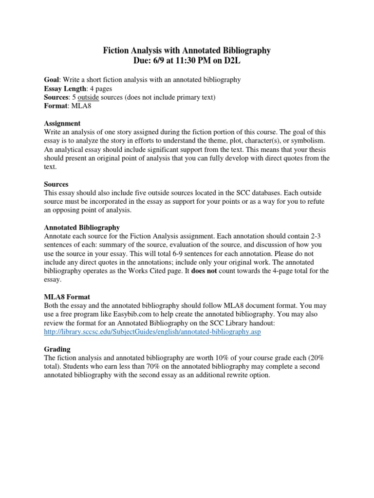 Fiction Analysis With Annotated Bibliography Assignment | PDF | Essays ...
