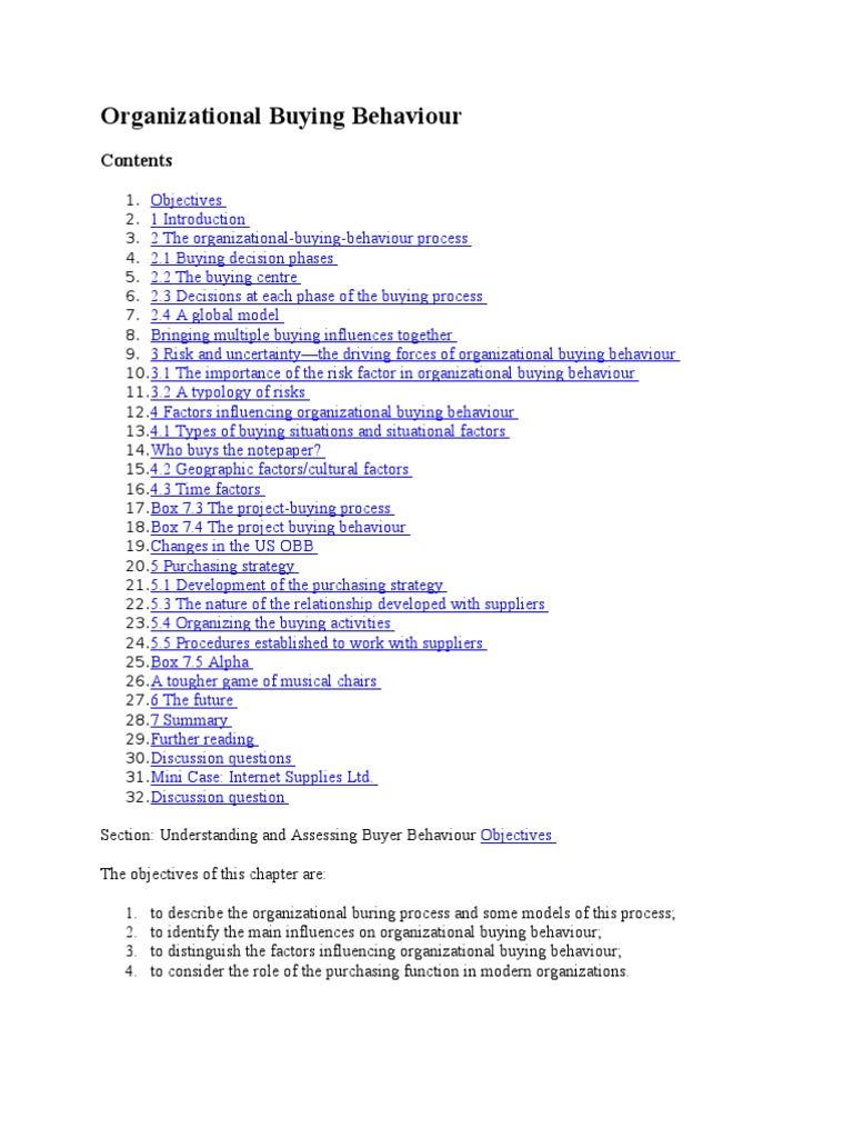 Organizational Buying Behaviour Pdf Risk Consumer Behaviour