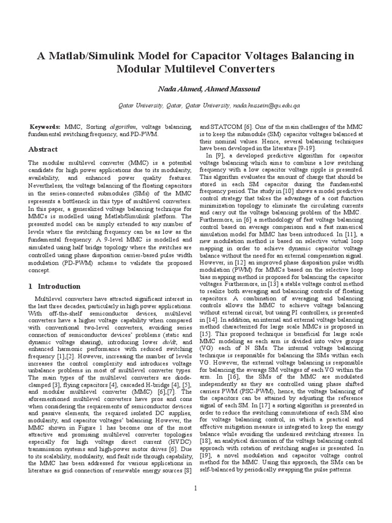 MMC Capacitor Voltage Balancing Model | PDF | High Voltage Direct ...