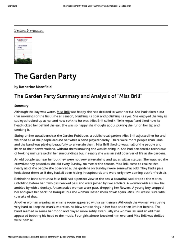 Miss Brill Summary and Analysis - GradeSaver | PDF