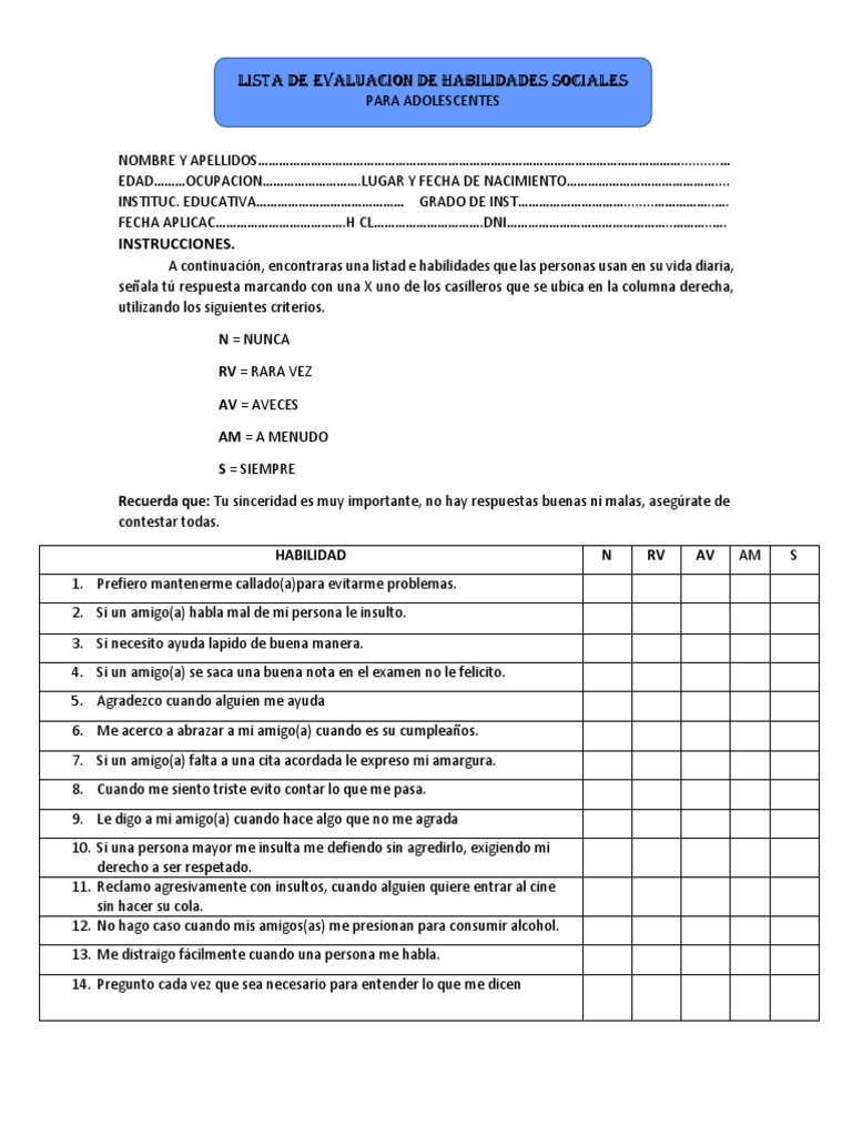 Lista de Evaluacion de Habilidades Sociales | PDF