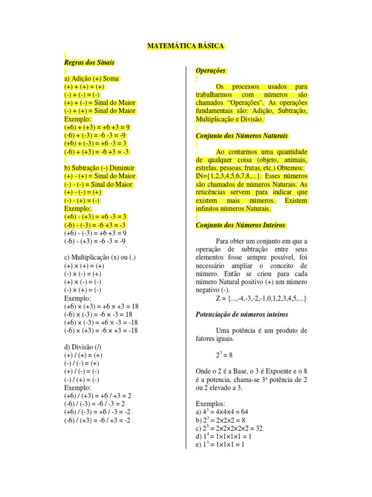 Matematica Basica | PDF | Exponenciação | Aritmética