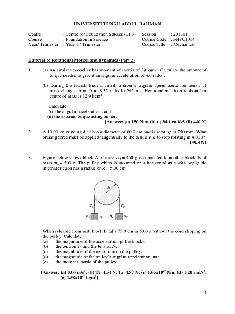 Mechanics T8 With Solution | PDF | Rotation Around A Fixed Axis | Torque