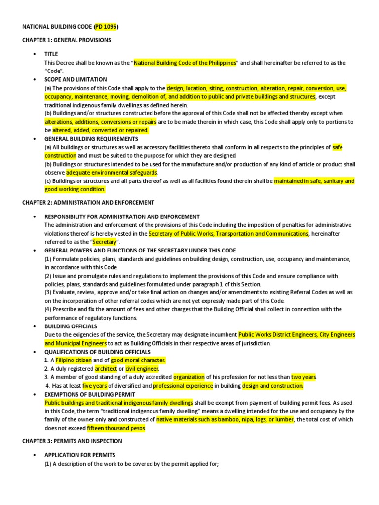 National Building Code (PD 1096) Chapter 1: General Provisions | PDF ...