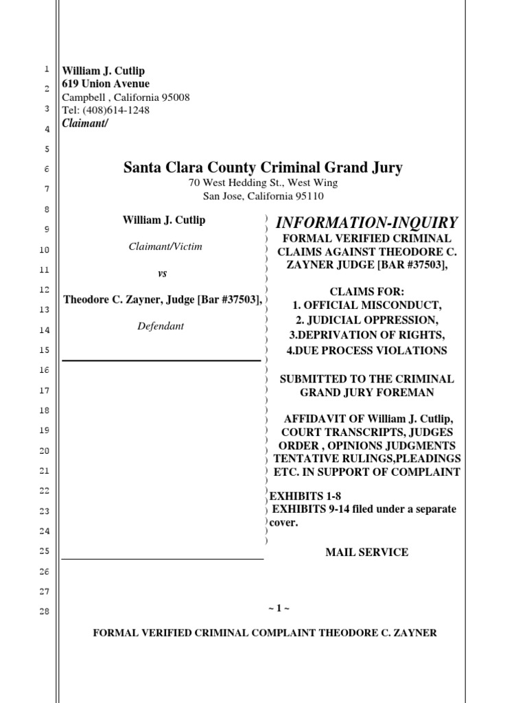Theodore C. Zayner, Criminal Grand Jury Complaint | PDF | Assignment ...