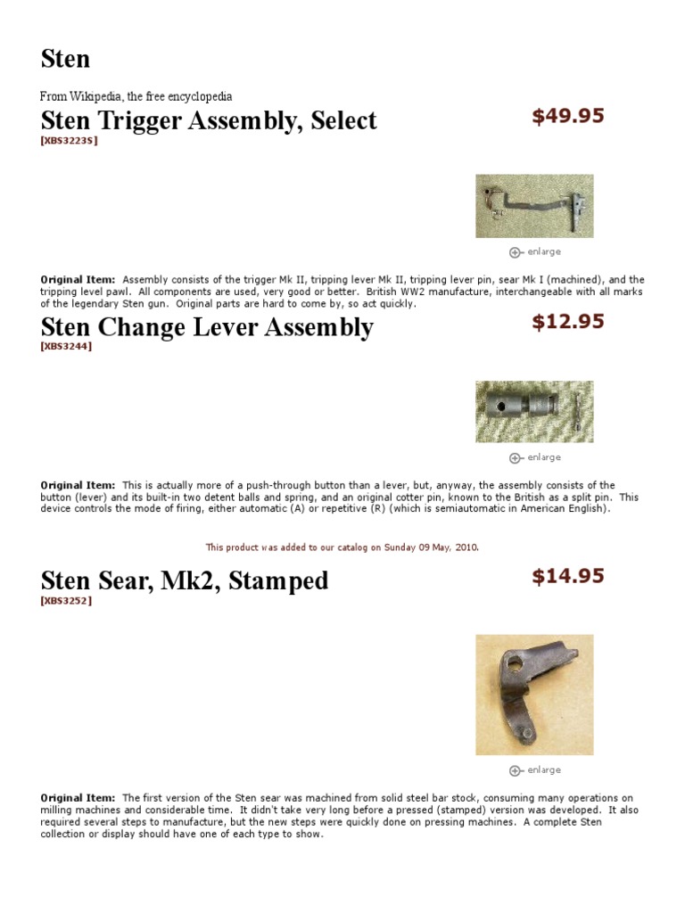Sten Sten Trigger Assembly, Select: From Wikipedia, The Free Encyclopedia | PDF | Firearm ...