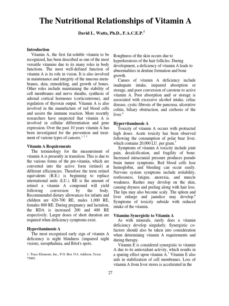 The Nutritional Relationships of Vitamin A PDF | PDF | Vitamin A | Vitamin