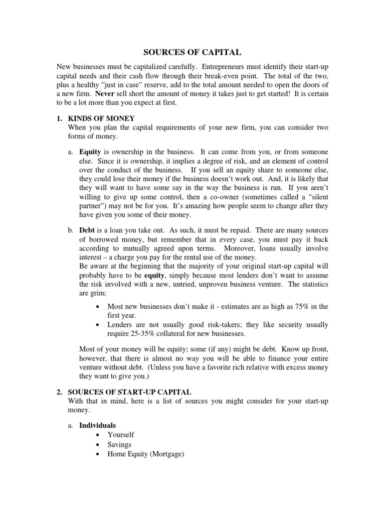 Sources of Capital PDF | PDF | Small Business Administration | Loans