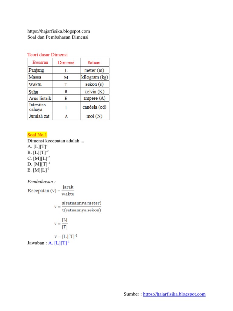 Ref 3. Contoh Soal Dimensi | PDF