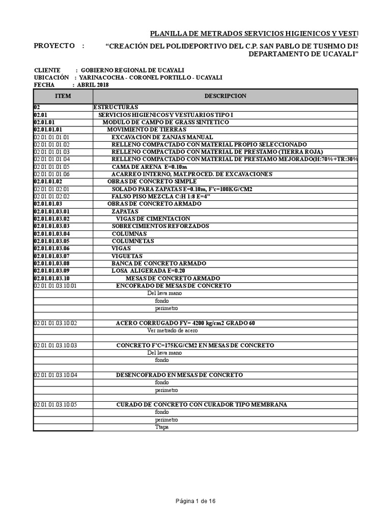 02.01.01 - Modulo de Campo de Grass Sintetico - SS - HH Tipo Ok | PDF