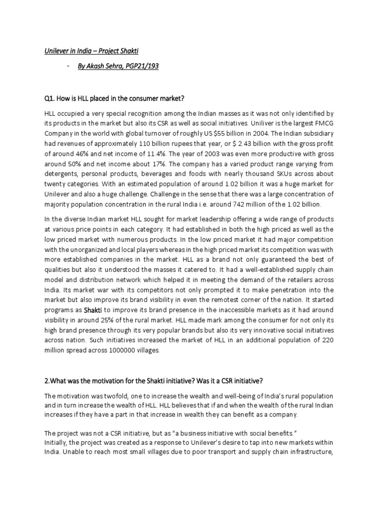 Project Shakti - HUL Case Analysis | PDF | Corporate Social ...