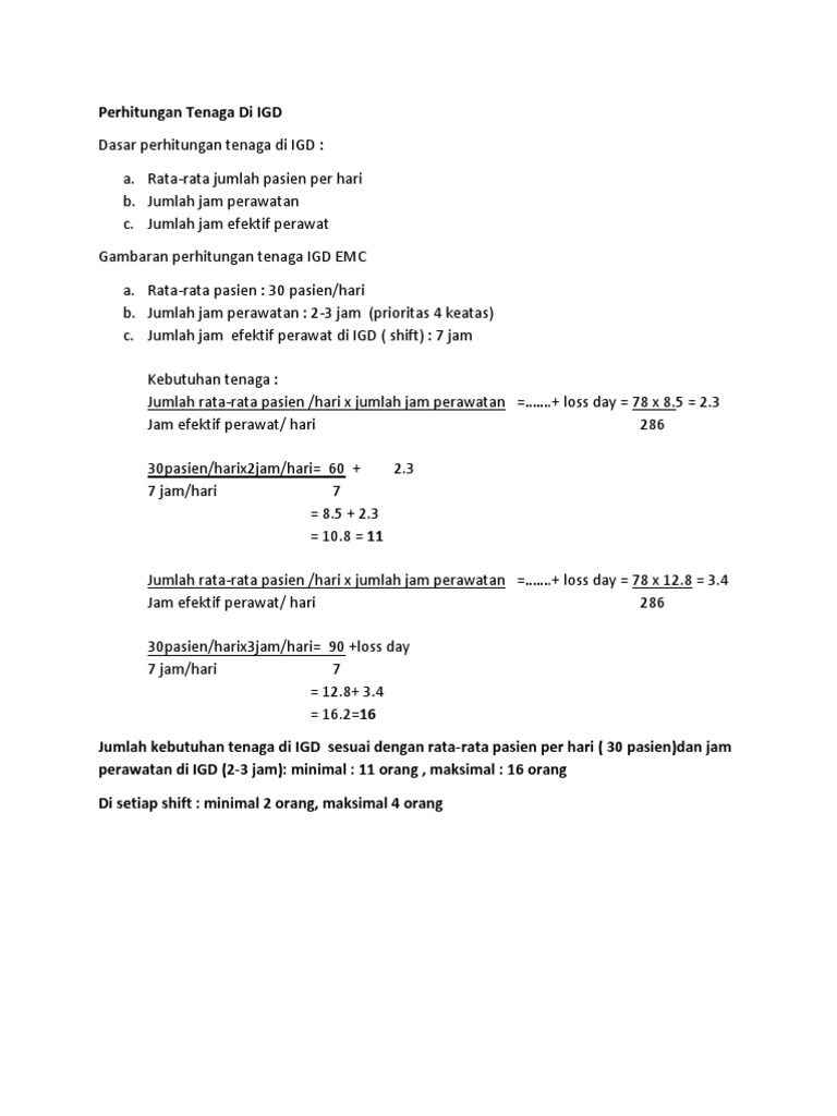 Kebutuhan Tenaga IGD 30 Pasien/Hari | PDF | Metode & Bahan Ajar ...