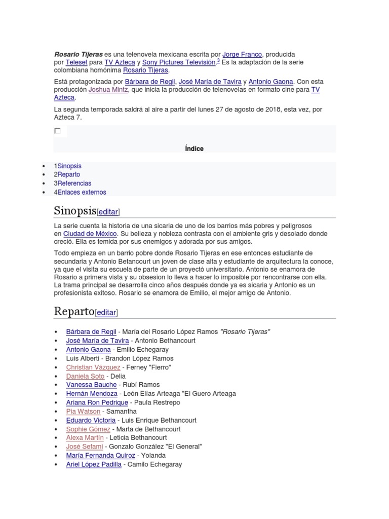 Sinopsis y Reparto de Rosario Tijeras | PDF | Drama Television Series | Programas de televisión