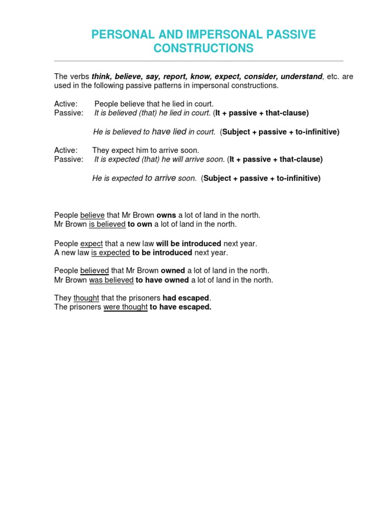 Impersonal Passive Constructions | PDF