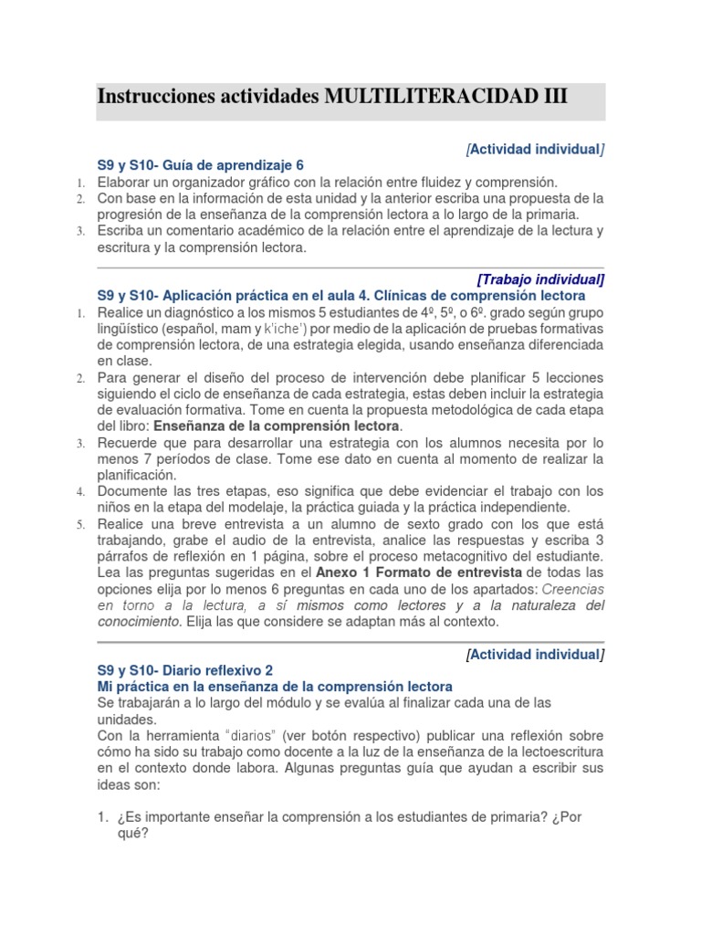 Instrucciones Actividades Multiliteracidad III y Multiliteracidad IV ...