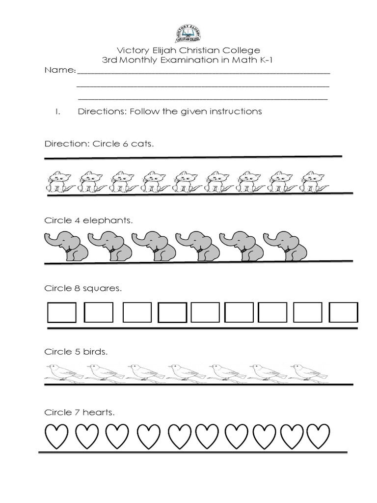 K-1 Math Exam Instructions and Activities | PDF