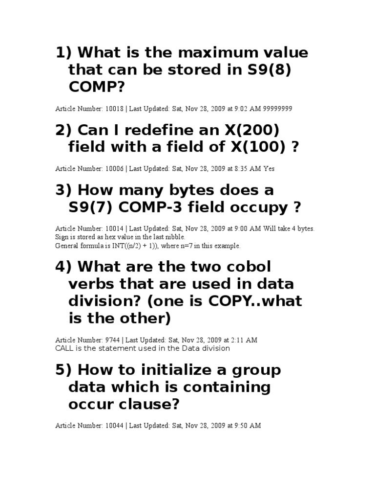 Cobol Mainframe Mania Pdf Array Data Structure Database Index