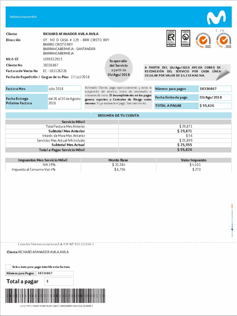 Factura Movistar | PDF | Factura | Business