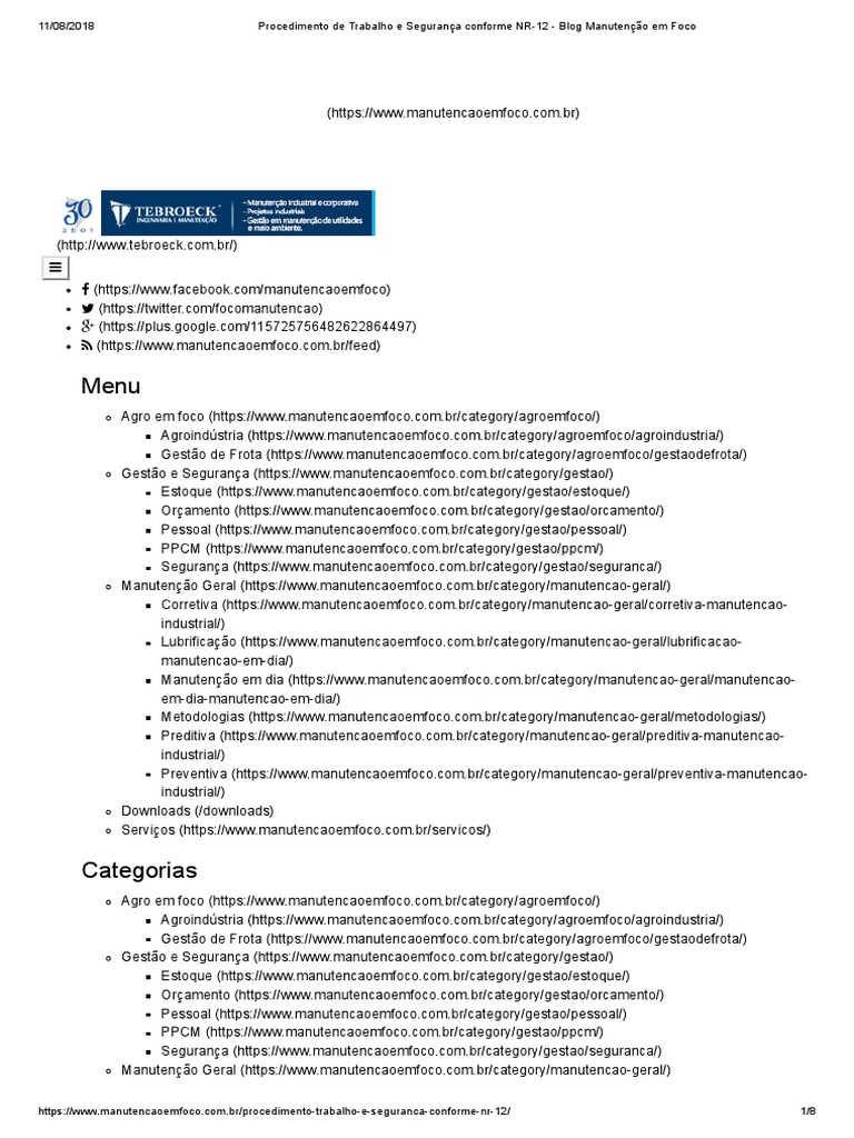 Procedimento de Trabalho e Segurança Conforme NR-12 - Blog Manutenção ...