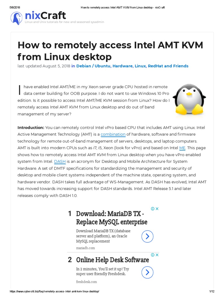 How To Remotely Access Intel AMT KVM From Linux Desktop - NixCraft ...
