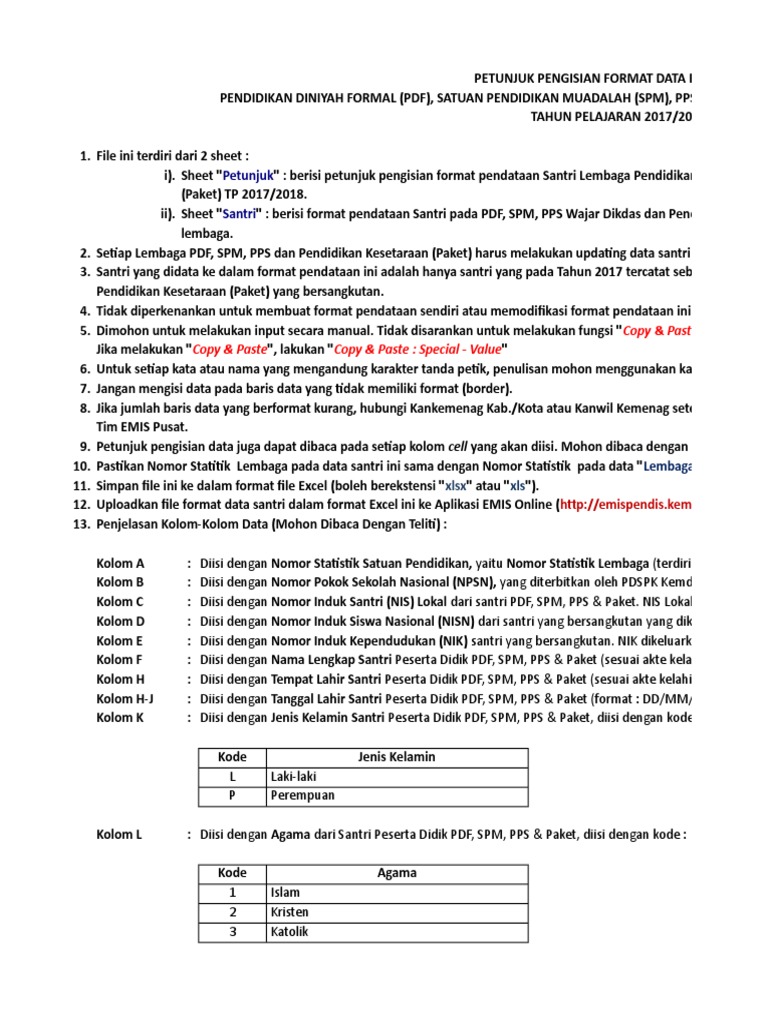 Panduan Data EMIS Santri | PDF