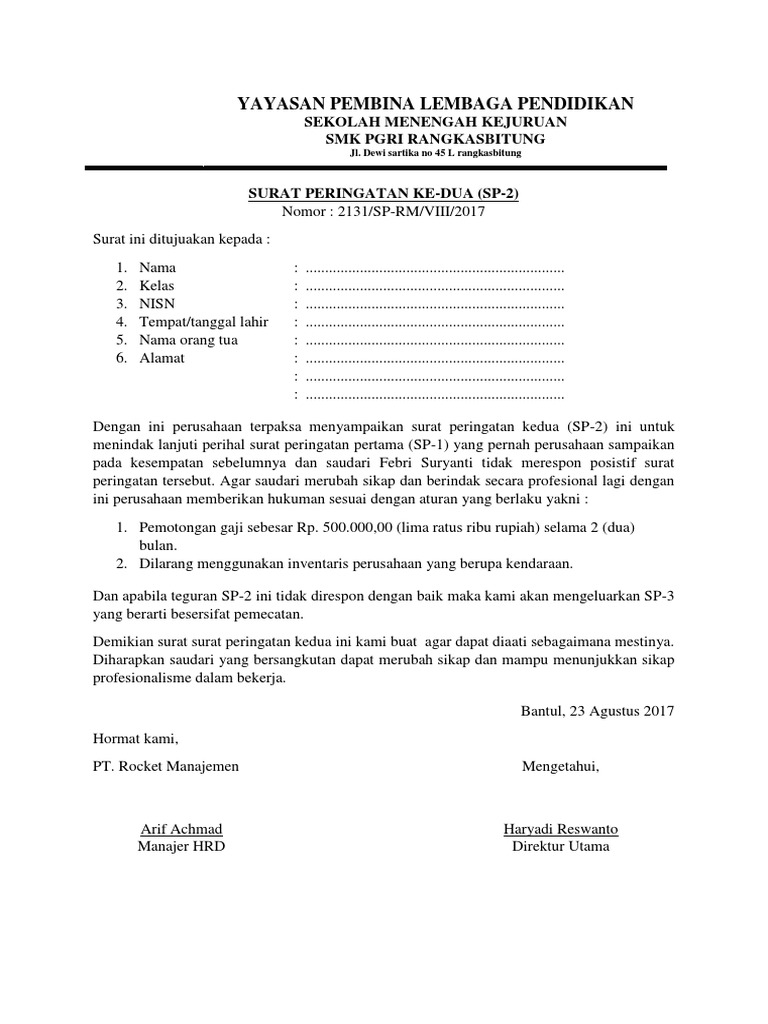 Contoh Surat Peringatan 2 | PDF