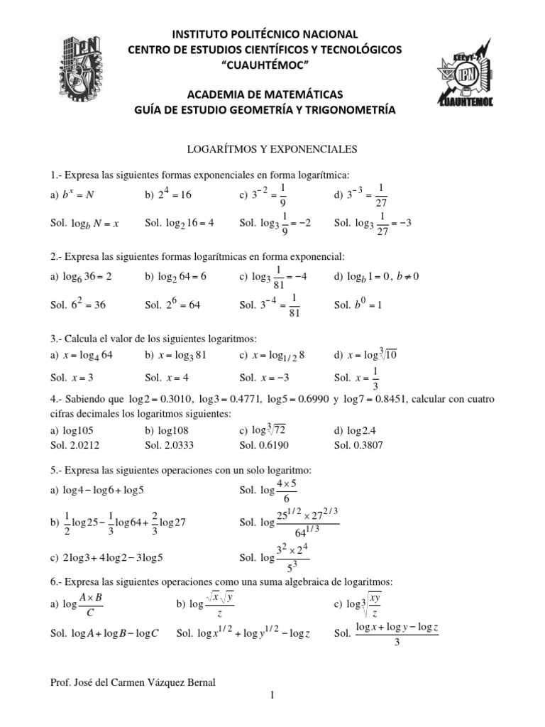 Guía de Geom y Trigo PDF | PDF | Logaritmo | Triángulo