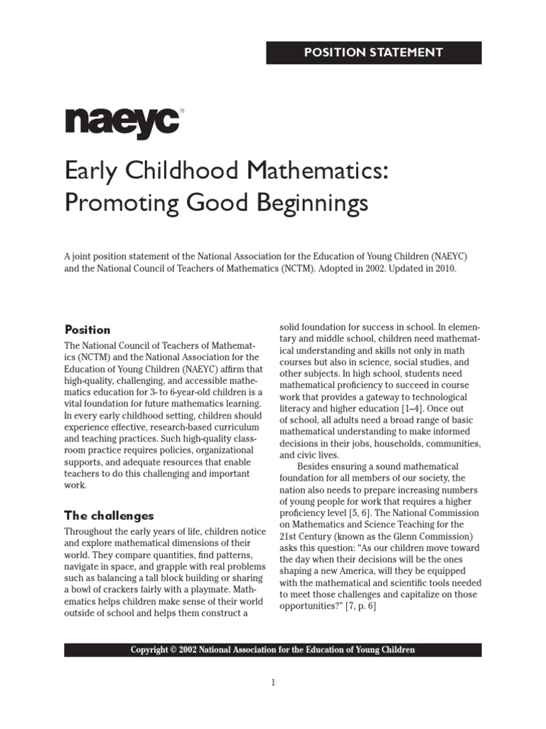 NAEYC Math Position Statement | PDF | National Council Of Teachers Of ...