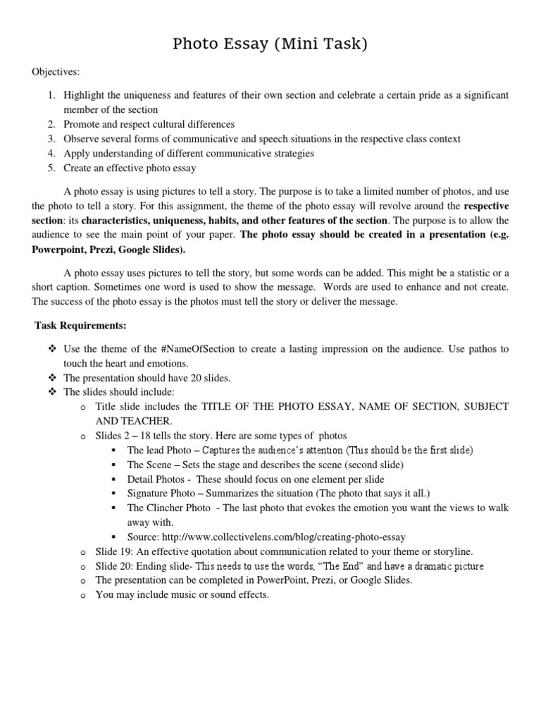 Photo Essay Guidelines | PDF | Essays | Semiotics