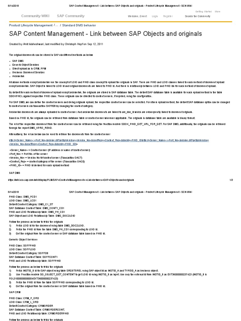 SAP Content Management - Link Between SAP Objects and Originals ...