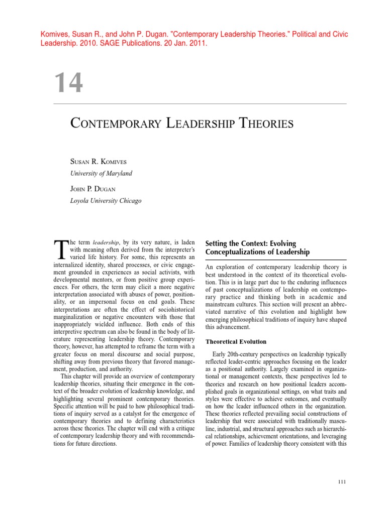 Komives&Dugan - Ch14-Contemporary Leadership Theories PDF | PDF ...