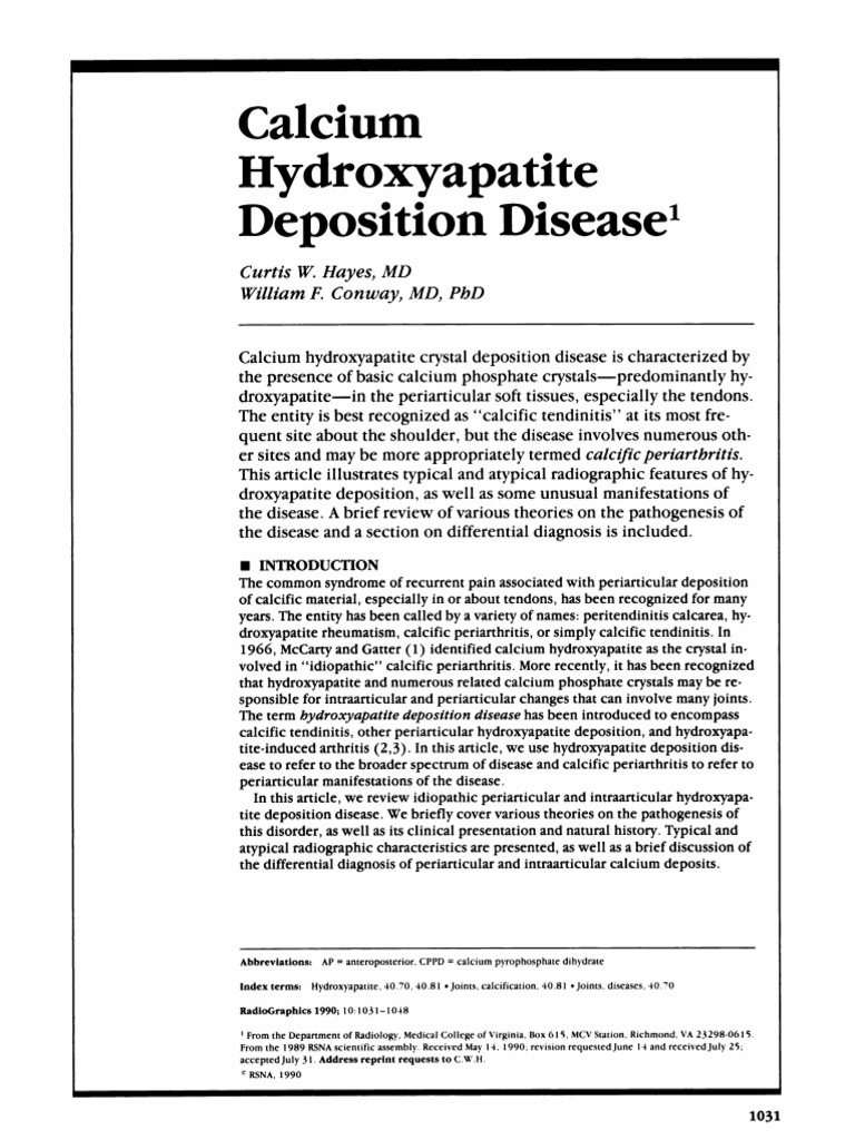 Calcium Hydroxyapatite Deposition Disease1: Curtis W. Hayes, MD | PDF ...