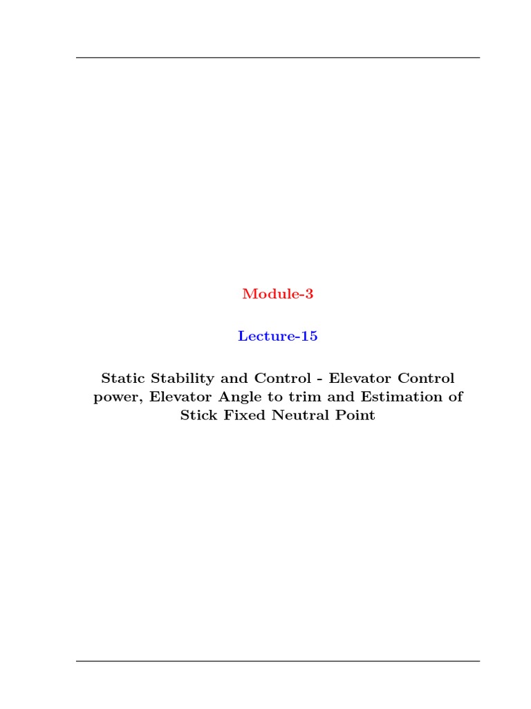 Static Stability and Control - Elevator Control Power, Elevator Angle ...