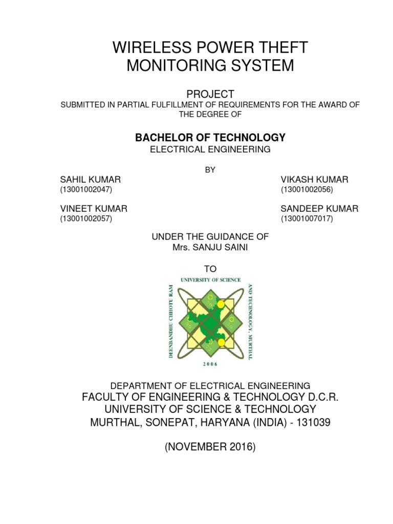 Wireless Power Theft Monitoring System Front Page Report | PDF | Modem ...