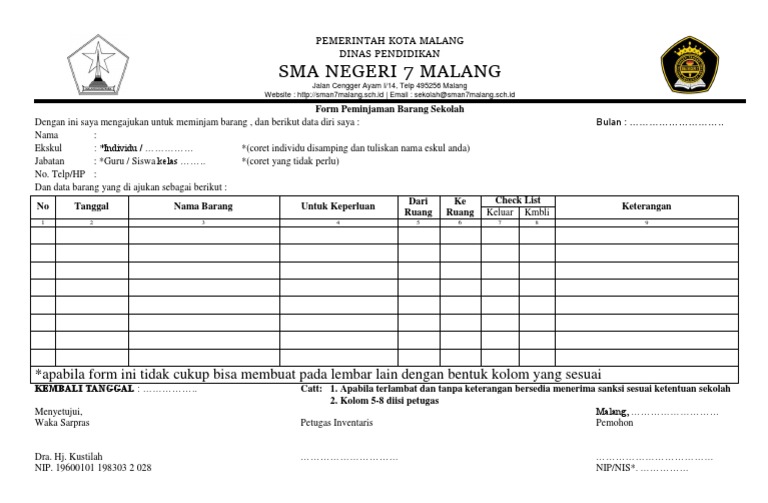 Formulir Peminjaman Barang Sekolah | PDF