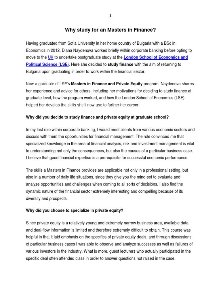 Why Study Finance | PDF | Postgraduate Education | Job Interview