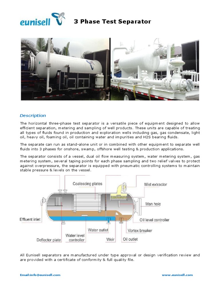3 Phase Test Separator: Description | PDF | Gases | Gas Technologies