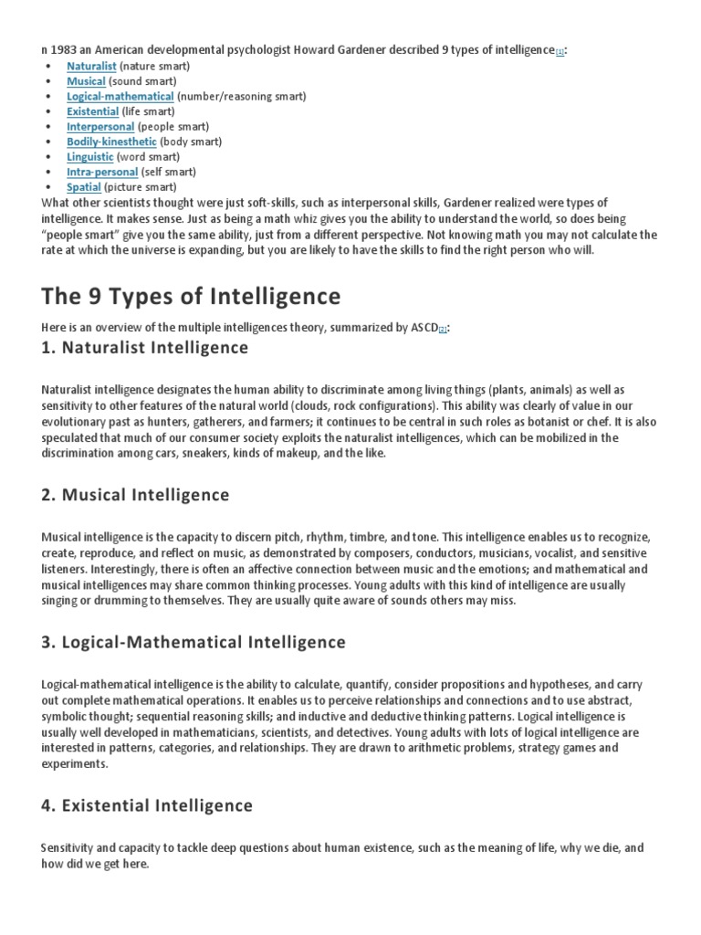 The 9 Types of Intelligence | PDF | Intelligence | Thought