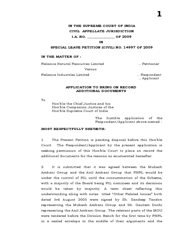 RIL's Application To File Additional Documents | PDF | Affidavit ...