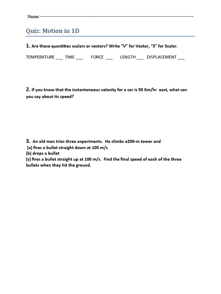 Quiz Kinematics | PDF