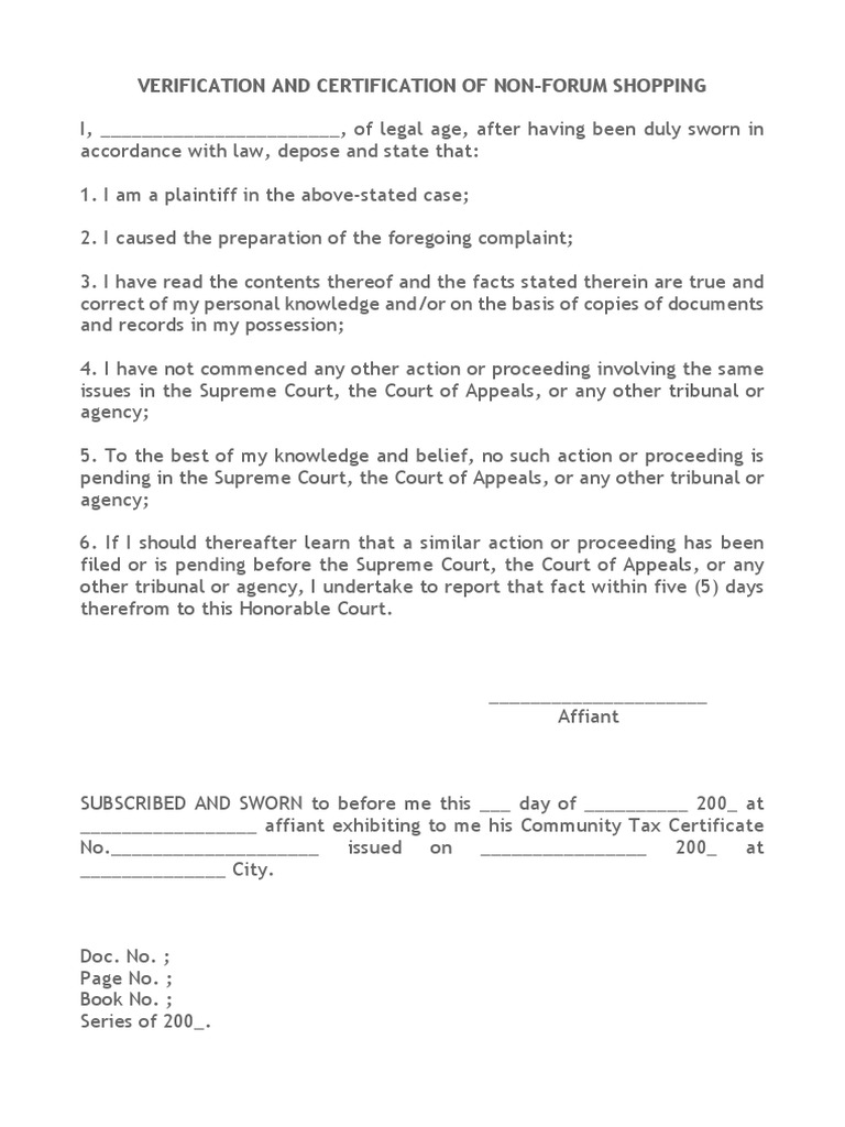 Certificate of Non-Forum Shopping | PDF | Law