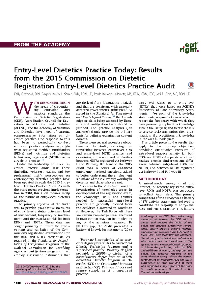 Entry-Level Dietetics Practice Today: Results From The 2015 Commission ...